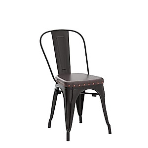 Yaheetech Metal Dining Chairs Stackable Side Industrial Set of 4 Kitchen Chairs with Soft Cushioned High Backrest 18 Inch Dark Brown