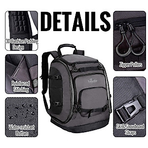 TurboSke Ski Boot Bag Backpack - 65L Waterproof Skiing Snowboarding Travel Luggage Backpack - Stores Boots Skis Snowboard Helmet Goggles Jackets Gloves & Other Accessories for Men & Women (Black)