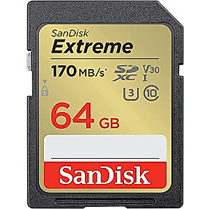 SanDisk 64GB Extreme Memory Card works with Canon EOS Rebel SL2, T6, T6i, T5i EF-S, EOS 80D, Powershot Camera SDXC 4K V30 UHS-I (SDSDXVE-064G-GNCIN) with Everything But Stromboli Combo Reader