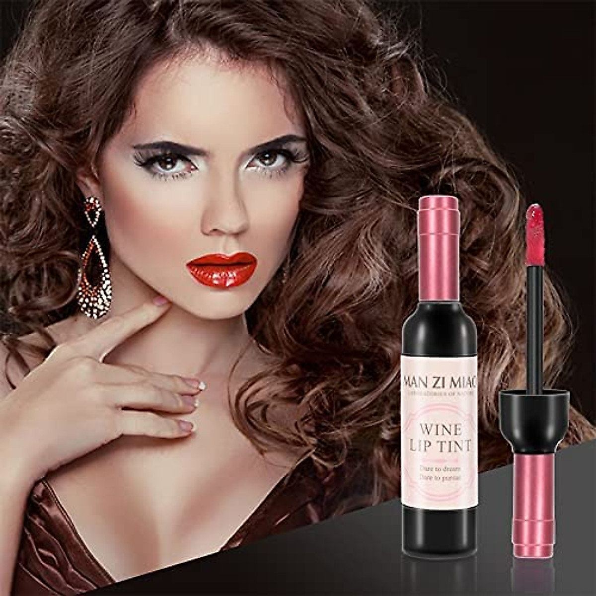 Wine Liquid Lipstick, Lady Long Lasting Make Up Gloss Matte Lip Tint Wine Bottle Cover, Waterproof, Best Gift Kit Ideas for Girlfriends, Women, Moms(6 Colors)