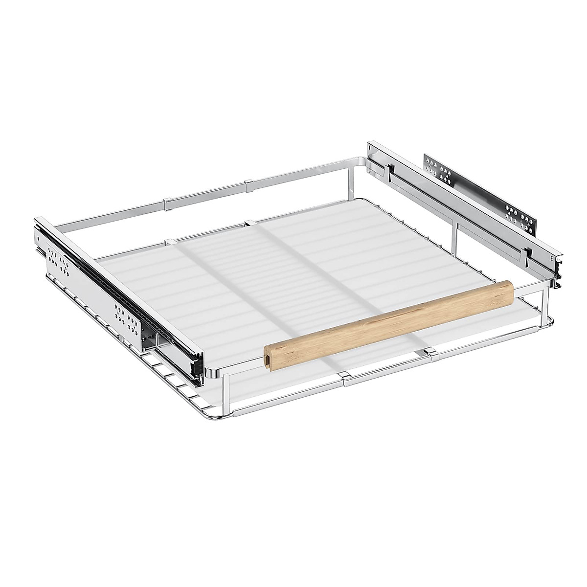 FESDOS Expandable Pull Out Cabinet Organizer Heavy Duty Under Sink Storage Basket Slide Out Cabinet Shelves Sliding Drawer Storage For Kitchen, Bathroom, Wardrobe, Wire Frame, Chrome Finish, Set of 1