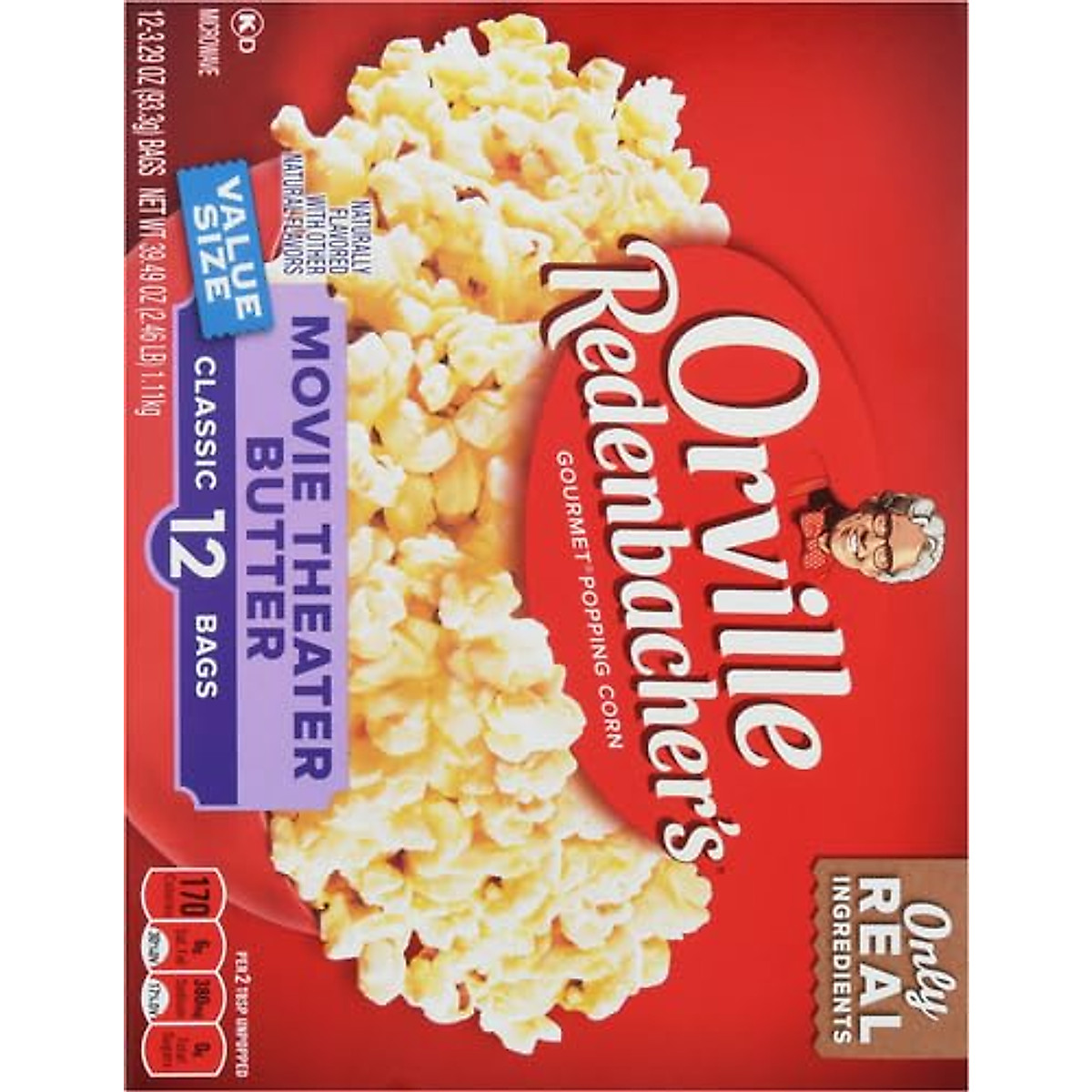 Orville Redenbacher's Movie Theater Butter Microwave Popcorn, 3.29 Ounce Classic Bag, 12-Count