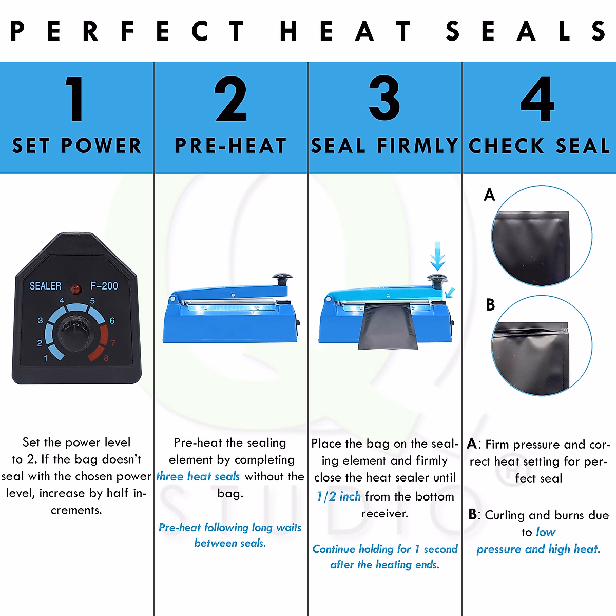 QQ Studio 100PCS Matte Translucent Front Colored Stand-Up Resealable QuickQlick™ Bags (8.5x13cm (3.3x5.1"), Translucent/Blue)