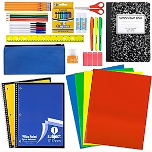 Trail maker Bulk Elementary School Supply Kits, 12 Packs of 45 Piece Wholesale School Supplies for Kids Includes Folders Notebooks Pencils Pens and Much More!