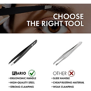 Professional eyebrow tweezers, Tweezers for Men, Women and Children, with angled tip for easy plucking of ingrown hairs, Stainless steel (Black)