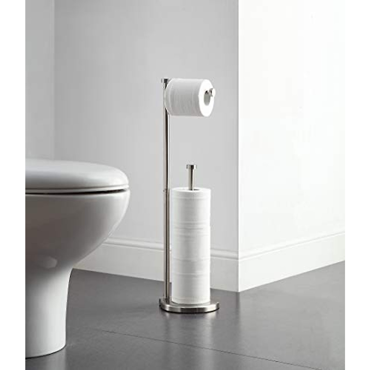 SunnyPoint Free Standing Bathroom Toilet Paper Holder Stand with Reserve, Reserve Area has Enough Space for Jumbo Roll