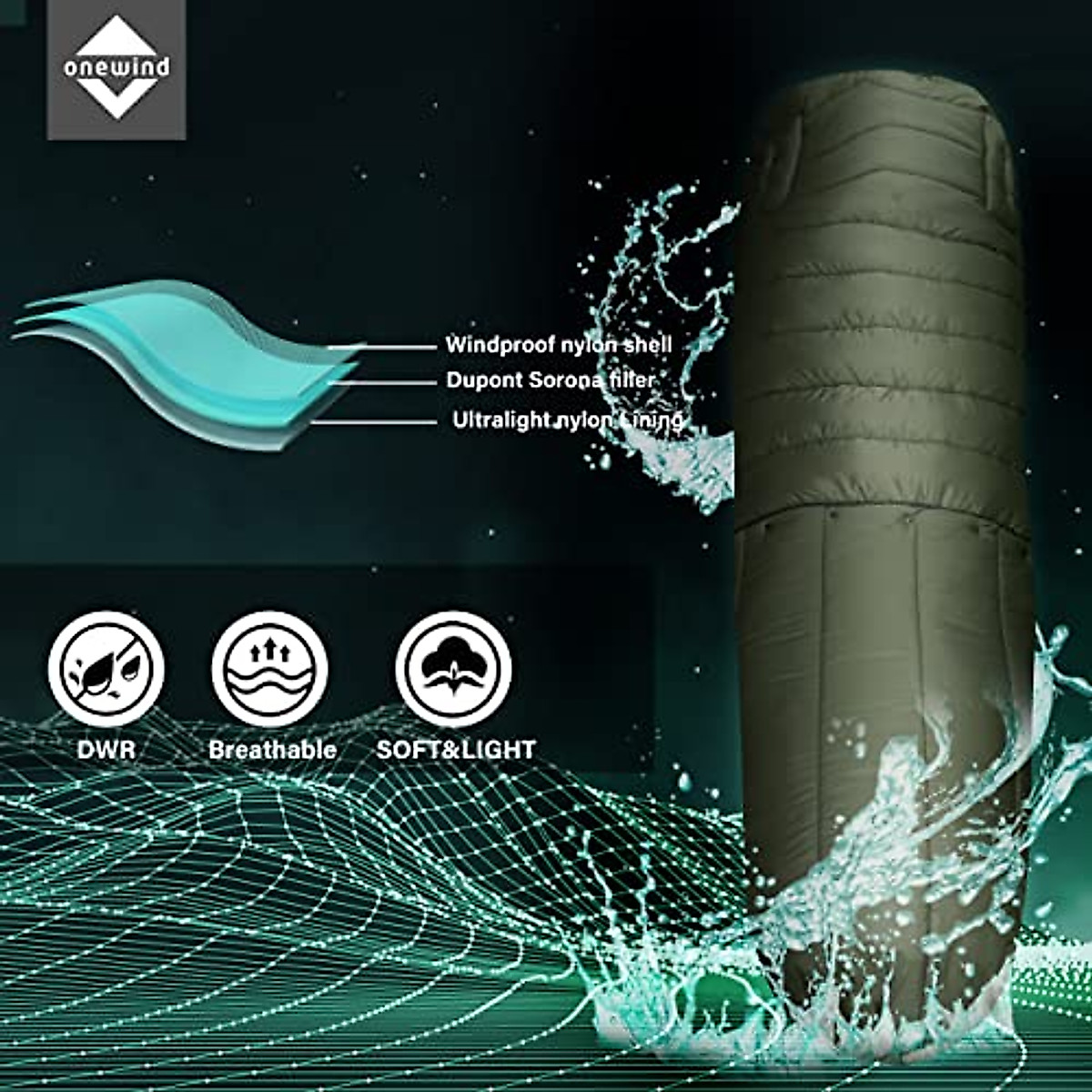 onewind XL Top Quilt with Footbox, Deluxe Quilt Poncho Recycled Nylon Fabric Dupont Sorona Filling Lightweight and Portable Hammock Over Quilt Sleeping Bag Alternative for Camping Backpacking Hiking