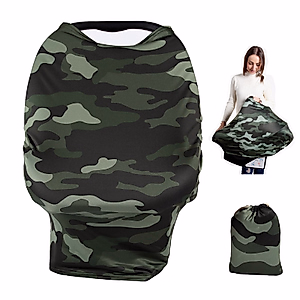 TUOKING Car Seat Covers for Babies, Multi-Use Cover-Silky Mom Nursing Cover Infant Breastfeeding Scarf Shopping Cart High Chair Ultra-Soft Stretchy for Boys and Girls Camo