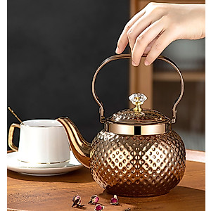 1.3 Quart (1.2 L) Tea Kettle with Tea Leakage, Thick Food Grade Stainless Steel Teakettle is Best for Boiling Water, Brewing Tea, and Making Coffee (Rose Gold)