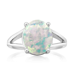Gem Stone King 925 Sterling Silver White Opal Ring For Women (4.00 Cttw, Gemstone October Birthstone, Oval Cabochon 12X10MM, Available In Size 5,6,7,8,9)