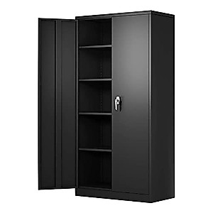 Aobabo 72 Inch 4 Adjustable Shelves Metal Office Storage Filing Cabinet with Swing Handle Lock 3 Point Locking Mechanism and 2 Keys, Black