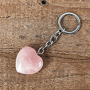 YGLINE Natural Heart Love Crystal Stone Keychain Chakra Reki Healing Crystal Gemstone Bead Keyring (Rose Quartz)