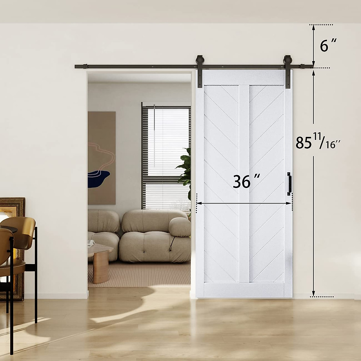 SOLRIG Sliding Barn Door 72"(36" X 2) ×84", Double Pre-drilled Barn Door Slab, Need to Assemble, DIY Unfinished, 2X Barn Doors Hardware Included, V Frame, White