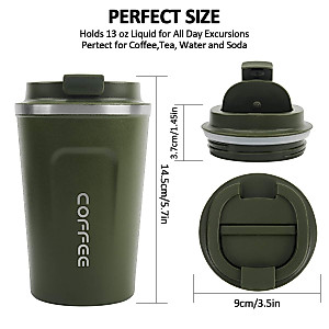 12 oz Stainless Steel Vacuum Insulated Tumbler - Coffee Travel Mug Spill Proof with Lid - Thermos Cup for Keep Hot/Ice Coffee,Tea and Beer (Green)