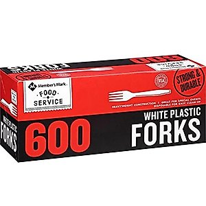 Member''s Mark Heavyweight White Plastic disposable (Spoons , Forks ,Knives) Great for home, office and picnics (Forks)