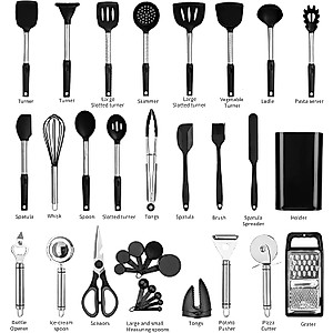 35 PCS Silicone kitchen Utensils set,Cooking Utensils set,Utensils,Kitchen Tool Set,Baking Set, Kitchen Set, Kitchen Gadgets,Kitchen Tools and Cookware Set with Holder.Stainless Steel