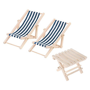 STOBOK 1:12 Mini Wooden Beach Chair, Miniature Beach Chair Longue Deck Chair Mini Beach Chairs Mini House Furniture Miniature Adornments for Craft Dollhouse Accessories
