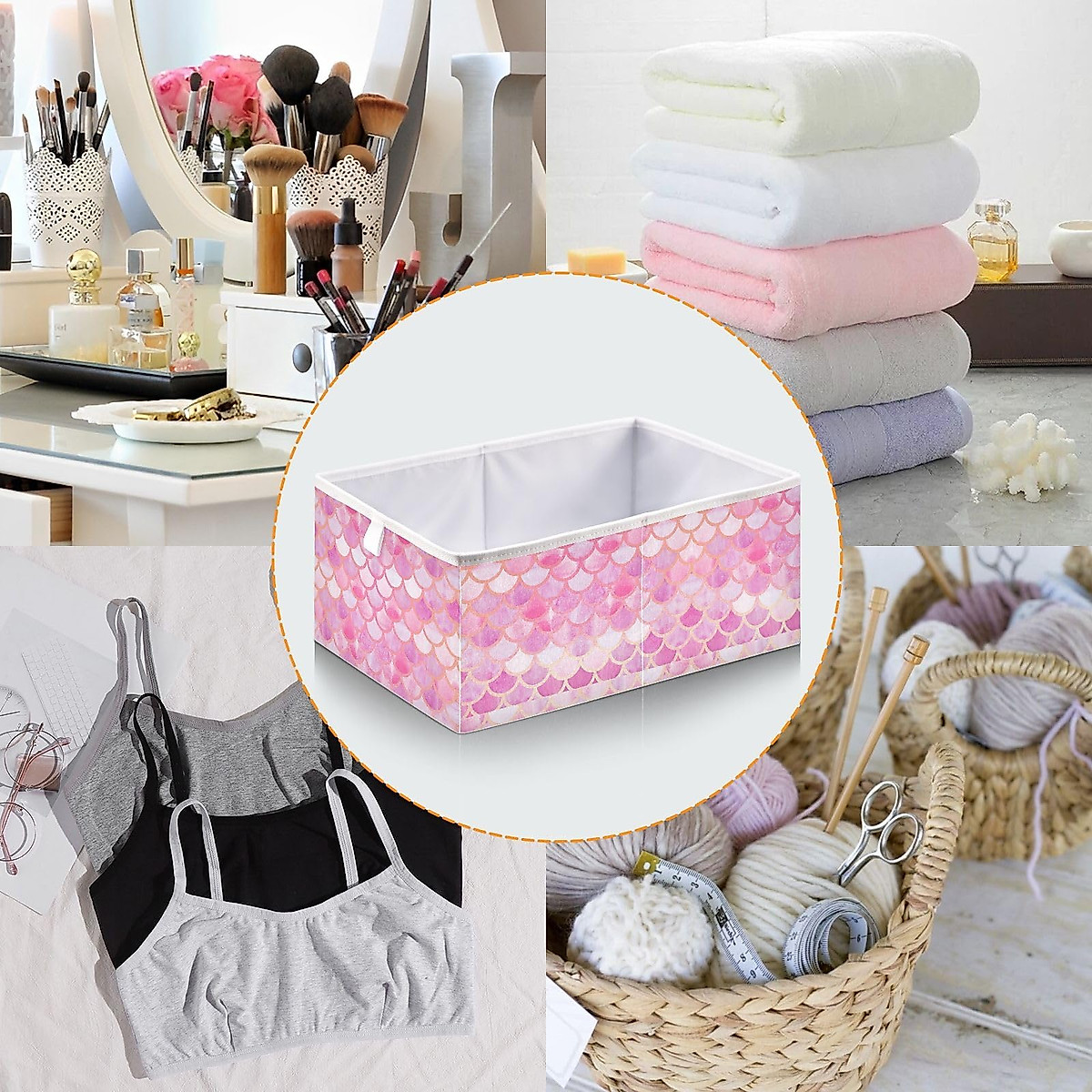Emelivor Pink Mermaid Cube Storage Bin Fabric Storage Cubes Foldable Organizer Bins Storage Baskets for Shelves Storage Box for Shelves Home Office Clothes Clothing,11 x 11inch