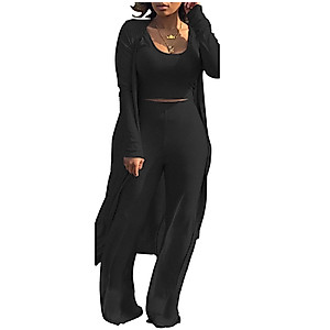 HANMAX Women's Tracksuit Winter Autumn Knitted Long-sleeved Blazer Coat Tank Long Pants Three Piece Sets Outfit