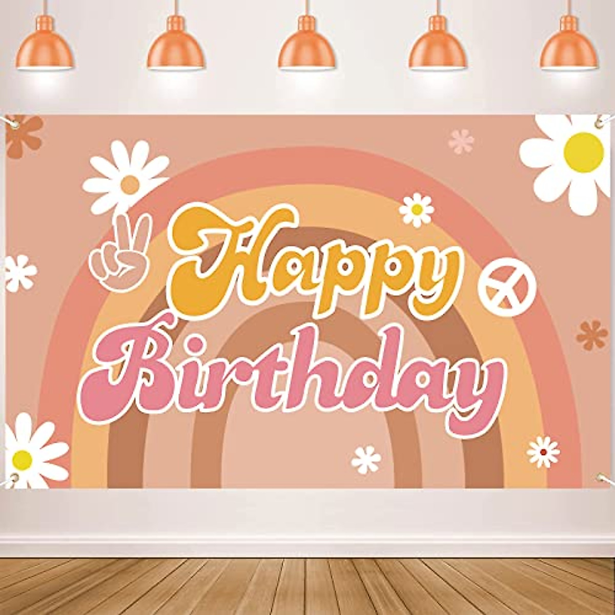 DARUNAXY Happy Birthday Boho Rainbow Banner, Groovy Birthday Party Decoration Happy Birthday Party Supplies, Boho Rainbow Birthday Backdrop for Baby Girls Rainbow Decorations Photography Background