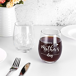 Modwnfy Mothers Day Gifts, Funny Happy Mother’s Day Stemless Wine Glass, Gifts for Mom from Daughter Son Husband, Mothers Day Gifts for Mom Mother Mommy Mother in law Stepmom Grandma, 17 Oz Mom Gifts