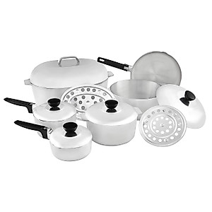 IMUSA USA Heavy Duty 13-Piece Cast Aluminum Cajun Cookware Set, Silver & USA Heavy Duty Cajun Aluminum Stock Pot 14 Quart, Silver