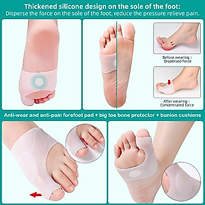 DYKOOK Gel Metatarsal Sleeves and Bunion Cushions 2Pack Thickened Metatarsal Silicone Pad Protector Bunion Pad Sleeve for Bunion Forefoot Pain Relieved and Friction Prevented
