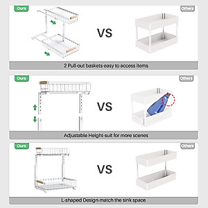 PXRACK 2 Pack Under Sink Organizer,Adjustable Height,2 Tier Pull Out Under Cabinet Organizer,Slide Out Thickened Metal Under Sink Storage for Kitchen Bathroom Laundry Cabinet Pantry,White