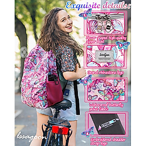 LSSAGOON Butterfly Print Backpack for Girls Teens Women.16in Bookbag W/Stationery Bag.Casual Baypack for Travel School Gift.