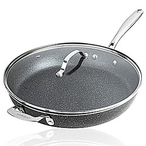 Granitestone Nonstick 14” Frying Pan with Lid Ultra Durable Mineral and Diamond Triple Coated Surface, Family Sized Open Skillet, Oven and Dishwasher Safe, Large, Black
