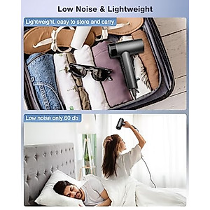 KNKA Hair Dryer, 1500W High Speed Low Noise Blow Dryer with 4 Temperatures & 3 Speed, Negative Ionic Hair Dryer, 110,000 RPM Hairdryer with Magnetic Nozzle, Fast Drying for Home, Travel, Gym, Grey