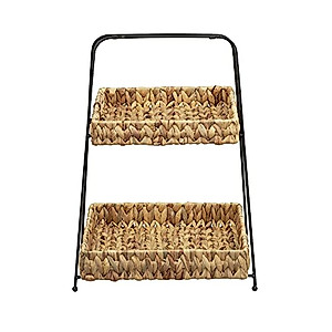 Household Essentials Water Hyacinth Geometric Tray Tower with 2 Baskets, Natural