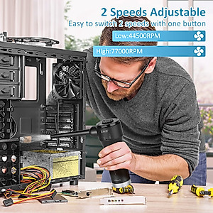 Cordless Air Duster & Mini Vacuum Cleaner 2 in 1, 77000 RPM Compressed Air Duster, 11000 Pa Suction, 2 Speeds, Replaces for Air Cans, 15000 mAh Rechargeable Air Blower for Keyboard, Computer, Car