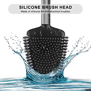 Fowooyeen Silicone Toilet Brush and Holder Set, Automatic Toilet Bowl Brushes with Ventilation Slots Base for Bathroom, Compact Size Cleaning Supplies Toilet Cleaner Brush Black