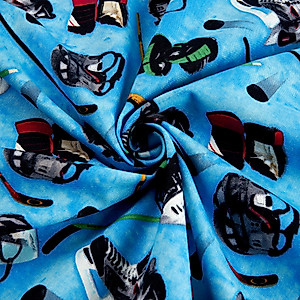 Sports Collection Hockey Equipment Blue, Fabric by the Yard