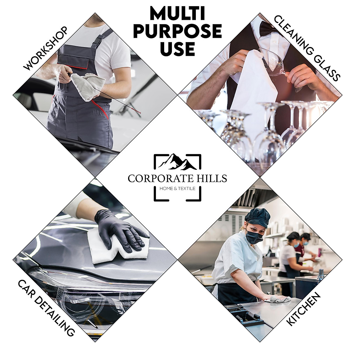 100% Cotton Terry Towels Cleaning Cloths Pack of 50 (12x12 Inches) White Cotton Terry Cloth Bar Rags White Bar Towels, Multipurpose High Absorbent Terry Towels for Cleaning Auto Detailing or Painters