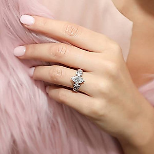 BERRICLE Sterling Silver Celtic Knot Wedding Engagement Rings Cubic Zirconia CZ 3-Stone Cocktail Promise Ring for Women, Rhodium Plated Size 9