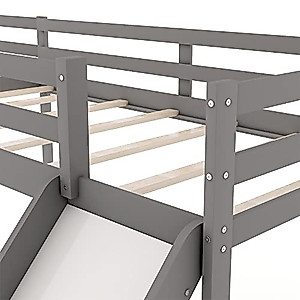 TARTOP Twin Loft Bed for Kids, L-Shape Loft Beds with Slide, Low Loft Bed Frame Corner Bunk Bed for Kids, Wooden Loft Bed for Girls Boys Teens,Gray