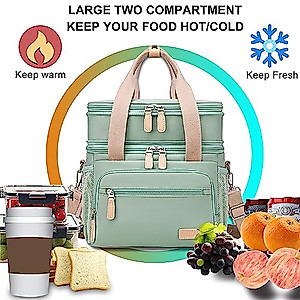 Weitars Insulated Lunch Box for Women Men-Dual Compartment Waterproof Reusable Large Lunch Bag for Women Wide-Open Tote Cooler Bag For Working Picnic Hiking (15L) (Green)