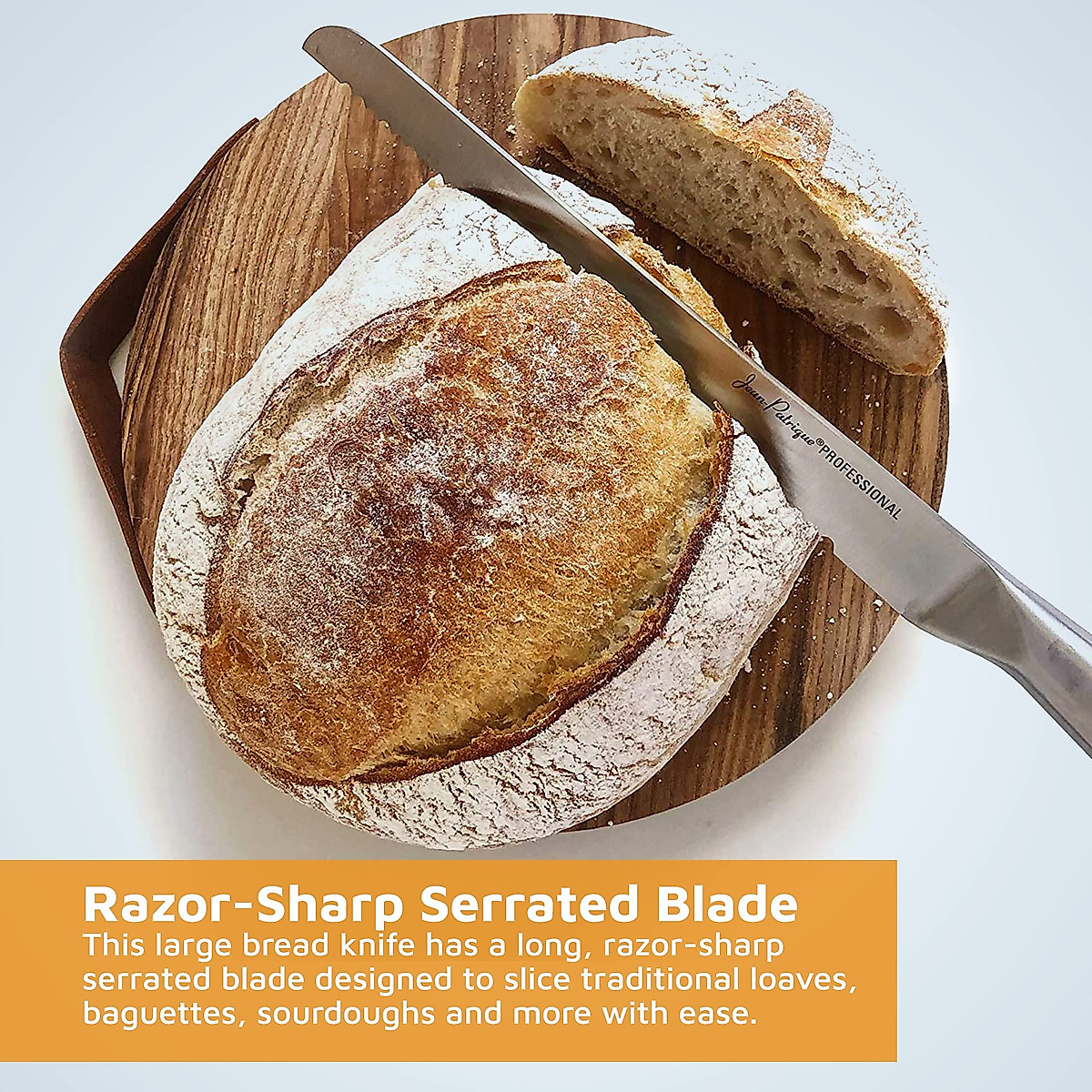 Jean-Patrique Chopaholic Stainless Steel Bread Knife - Single Forged Ergonomic Design Kitchen Cookware Bakeware | 9 Inch