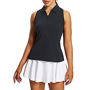 BALEAF Women's Golf Shirts Tank Tops Sleeveless Tennis Polo Racerback with Collar Athletic Tanks Quick Dry-Black-L