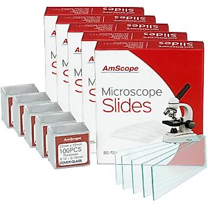 AmScope - 72 Pieces of Pre-Cleaned Blank Microscope Slides + 100 Coverslips - BS-72P-S100-22X5 - Multi-Pack (5 Count)