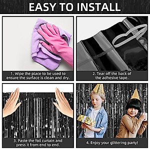 6 Pack Foil Fringe Backdrop Curtains, 3.28 x 8.2 ft Black Tinsel Streamers Metallic Tinsel Foil Fringe Curtains Photo Booth Backdrop for Birthday Wedding Graduation Halloween Party Decorations