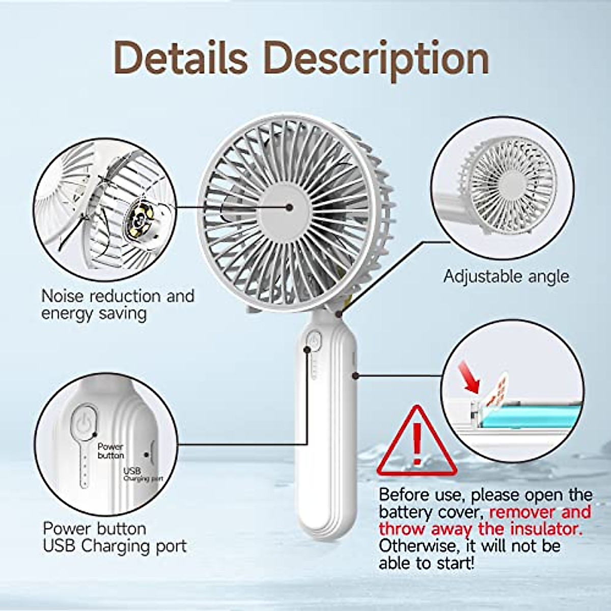 WIXAS Handheld Fan, Mini Portable Foldable Fan, Pocket Battery Rechargeable Hand Fan, for Travelling and Eyelash Fan 2000Ah(Cyan)