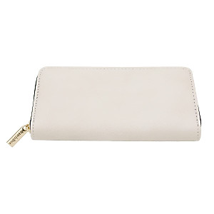 Premium Textured Vegan Antique PU Leather Continental Zip Around Wallet, Cream