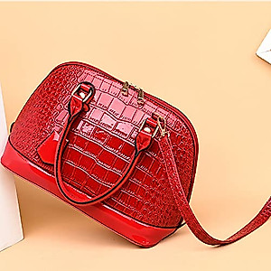 Dayfine Classic Dome Satchel Bags for Women Crocodile Pattern Faux Leather Crossbody Bags Top Handle Handbags Zipper Purse-Red