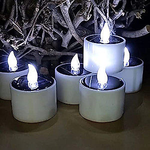 BrightDaily Solar Powered Tealights 6 Pcs Pack Cold White Flickering Flameless Led Candle Lights Waterproof Romantic Electric Tealight Candles for Wedding,Party,Window,Home,Garden,Outdoor Decorations