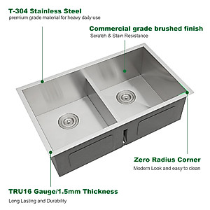 36 Undermount Kitchen Sink - Sarlai 36" x 19" Kitchen Sink Double Bowl 50/50 Low Divide Undermount Stainless Steel 16 Gauge Rectangular Kitchen Sinks Basin with Accessories