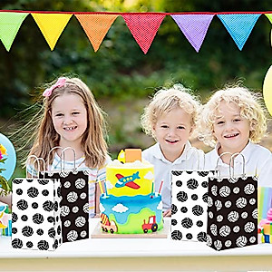 chiazllta 12 Pcs Volleyball Gift Bags for Team Volleyball Party Favor Goody Treat Bag with Handle Volleyball Paper Bag Kraft Candy Bags for Sport Theme Birthday Party Decor Black & White