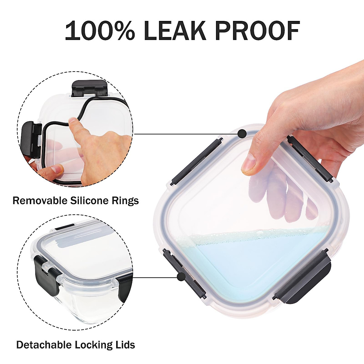 Moretoes 14pc Glass Food Storage Containers, Glass Soup Canisters with Lids Set, Airtight Glass Meal Prep Containers with Lids for Microwave, Oven, Freezer & Dishwasher Friendly, Grey